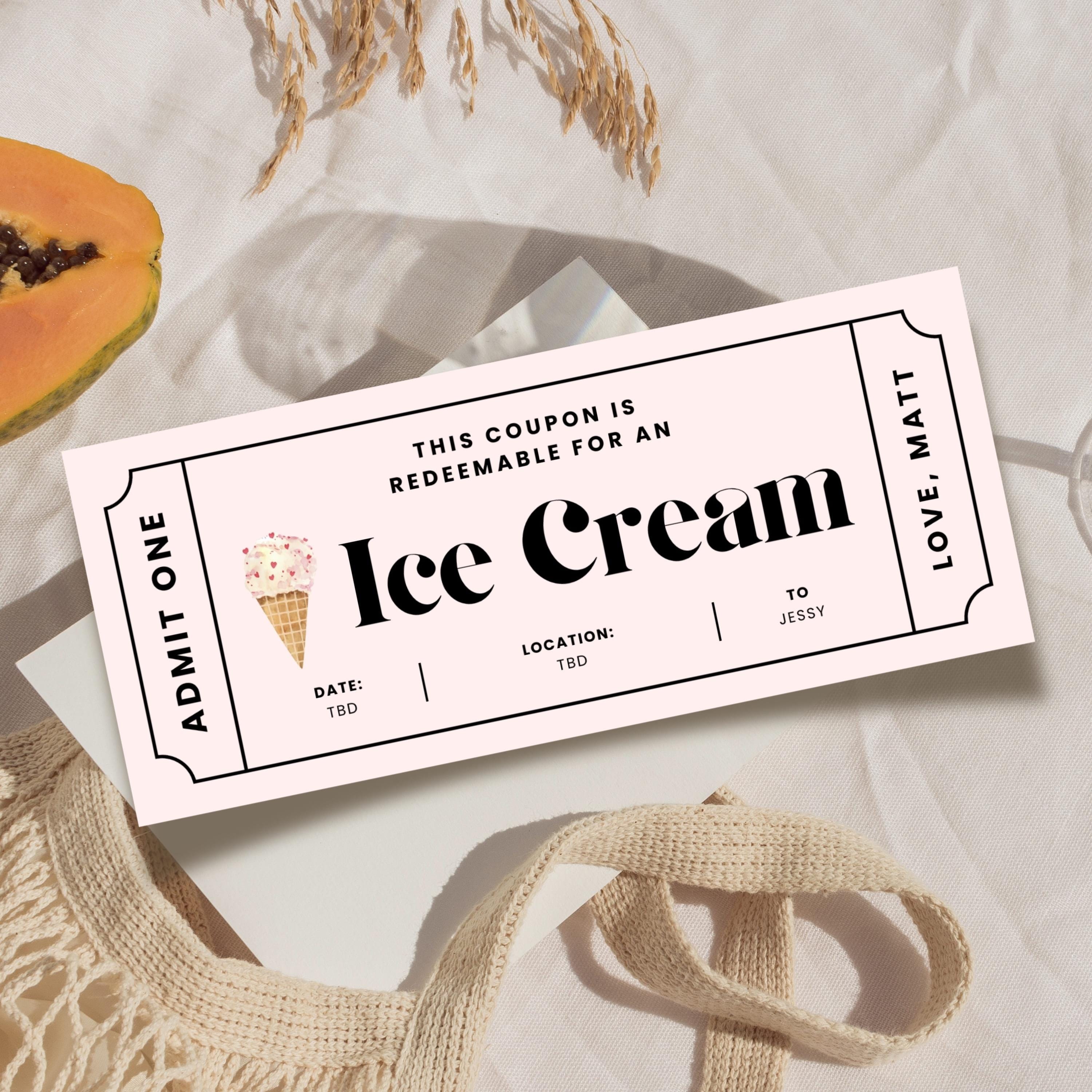 Ice Cream Coupons, Ice Cream Party, Printable Vouchers, Ice Cream ...