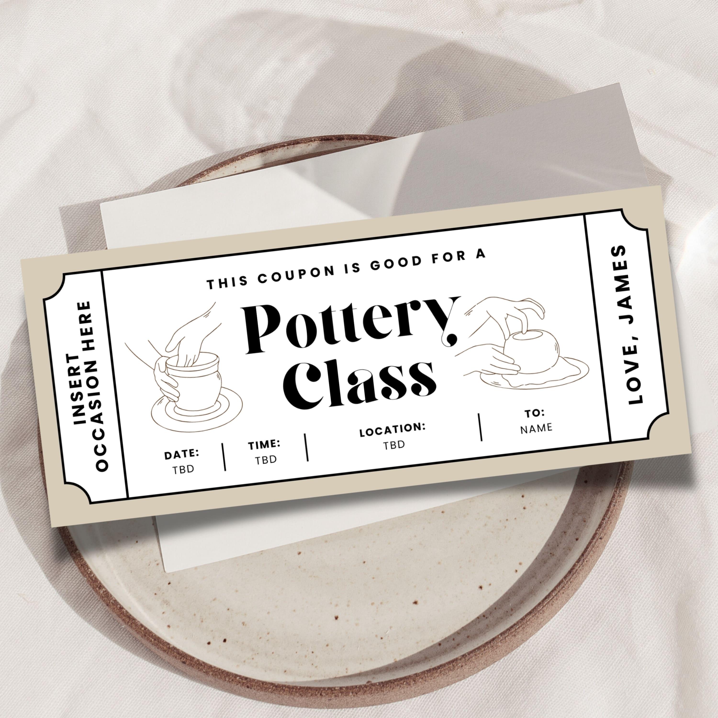 Pottery Class Coupon, Pottery Making Ticket, Clay Pottery Maker, Custom ...