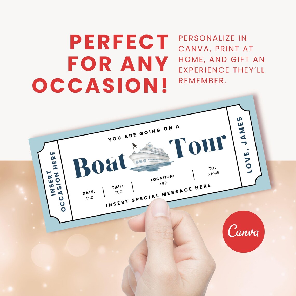 Editable Boat Tour Ticket, Cruise Trip Ticket Template, Cruise Gift ...