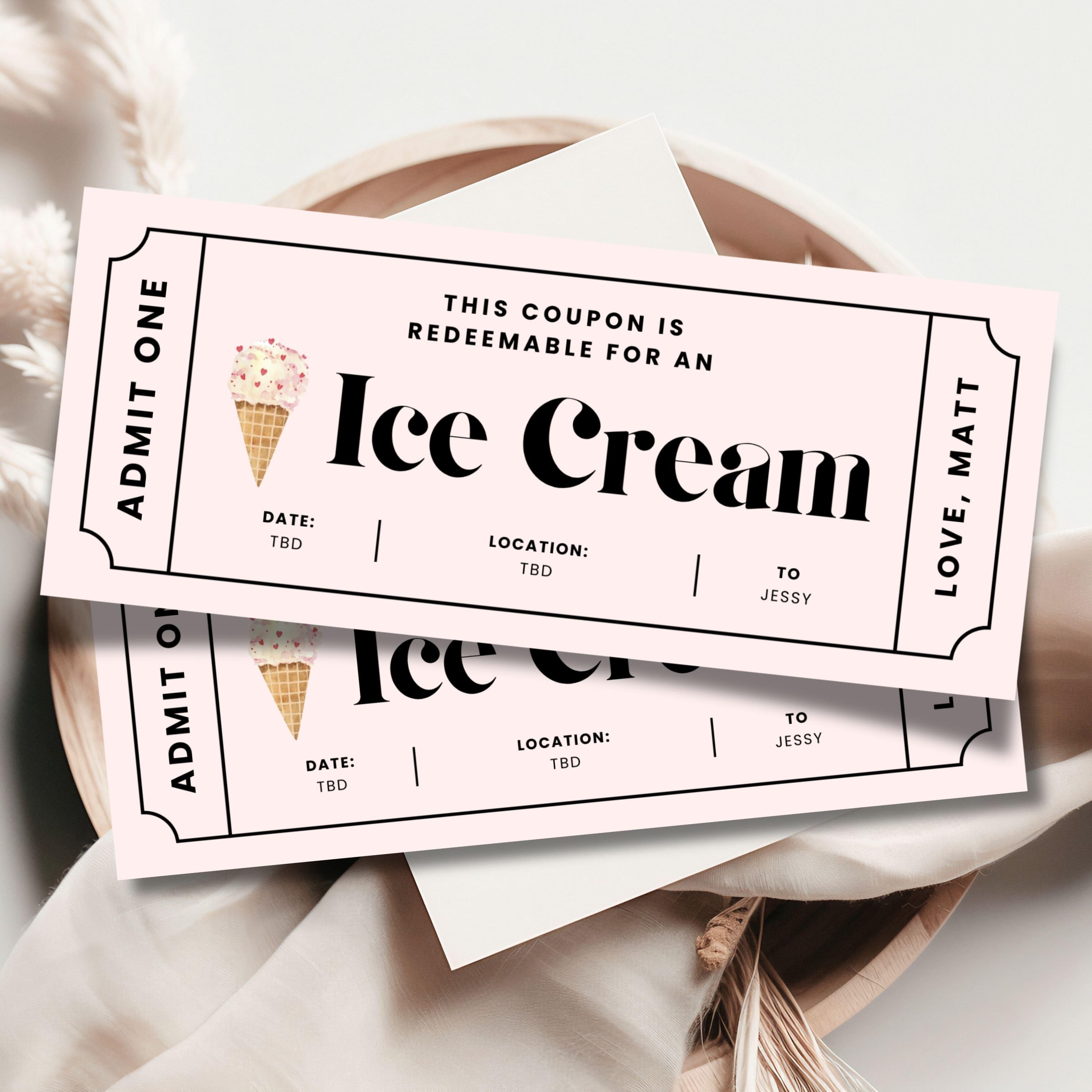 Ice Cream Coupons, Ice Cream Party, Printable Vouchers, Ice Cream ...