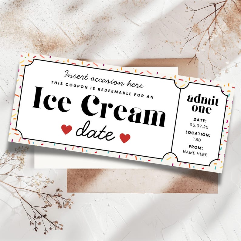 Ice Cream Coupons, Ice Cream Party, Printable Vouchers, Ice Cream Date ...