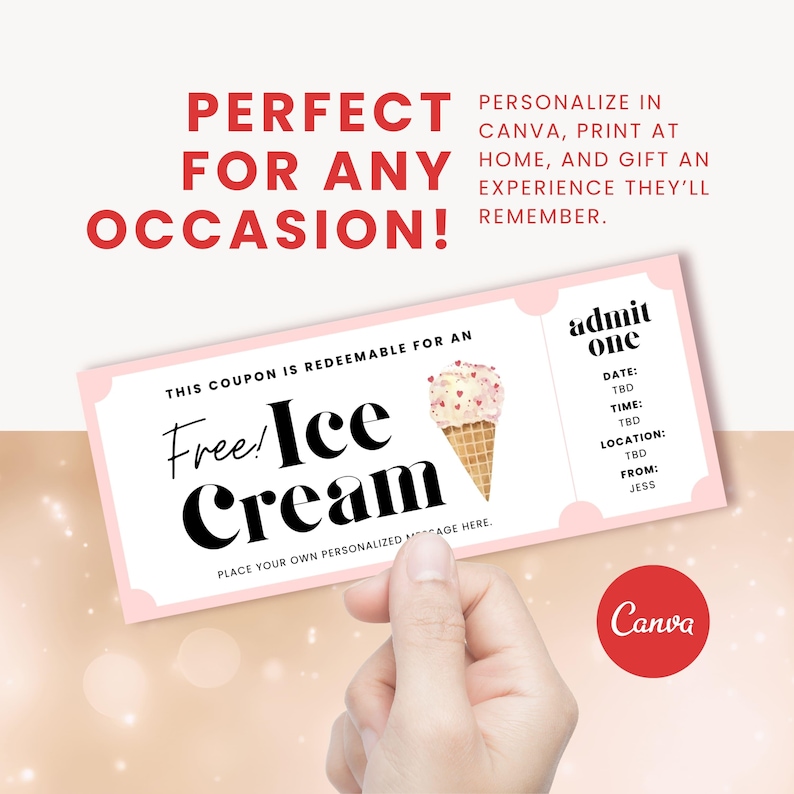 Ice Cream Coupons, Ticket Template, Ice Cream Party, Printable Vouchers ...