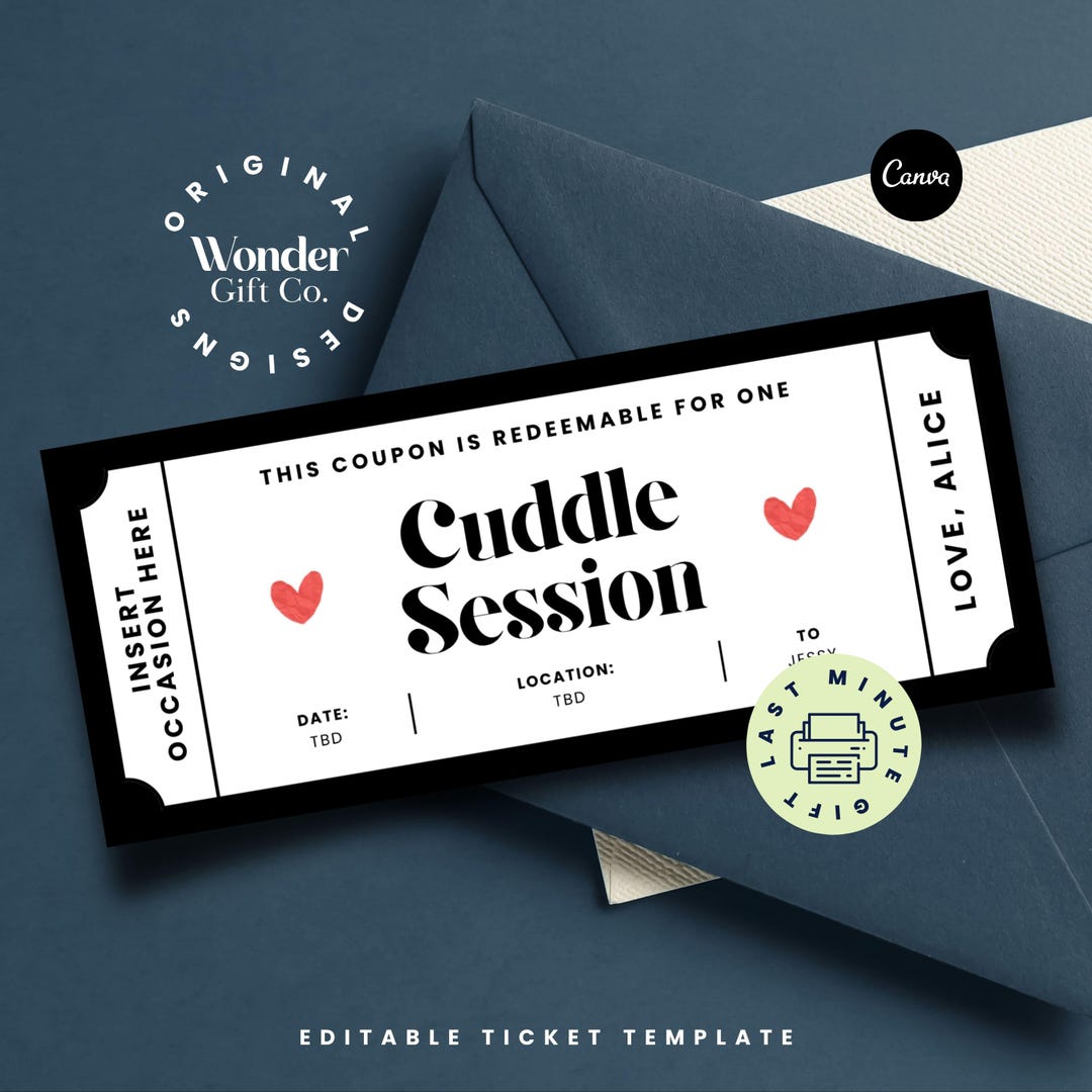 Cuddle Session Coupon Template, Custom Cuddle Ticket, Editable Gift ...