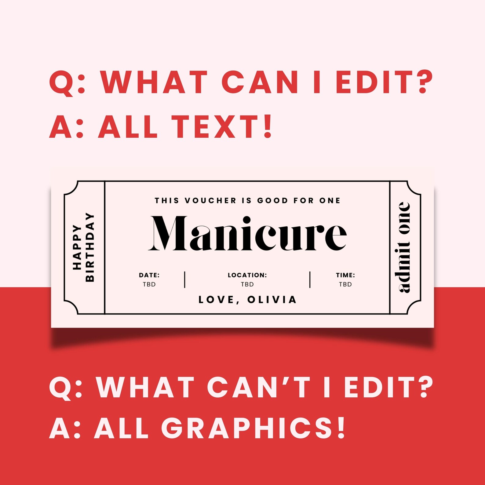 Manicure Voucher Gift Coupon, Editable Personalized Ticket, Nail Salon ...