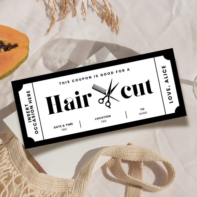 Hair Salon Voucher, Hair Cut Coupon, Salon Ticket, Barber Voucher ...