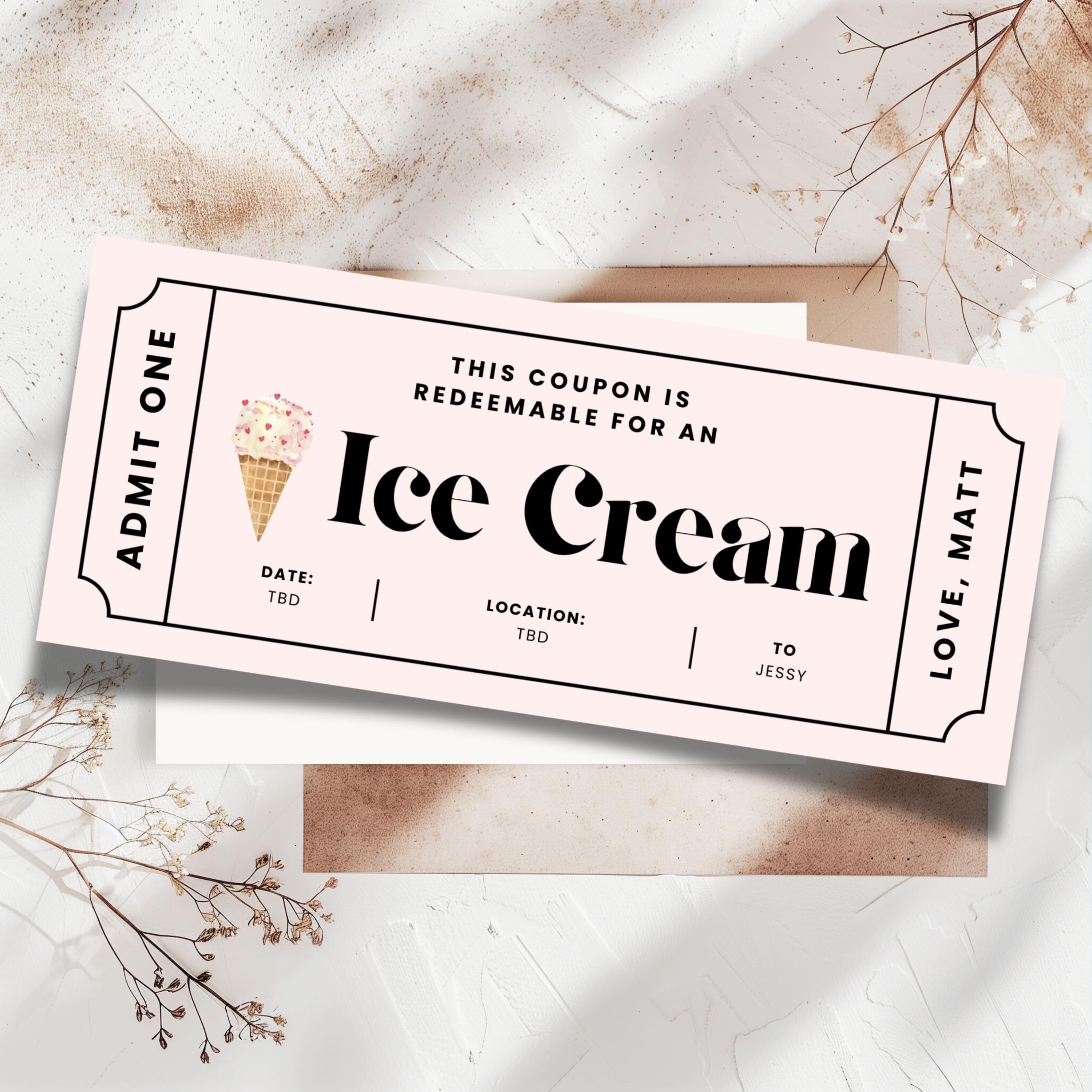 Ice Cream Coupons, Ice Cream Party, Printable Vouchers, Ice Cream ...