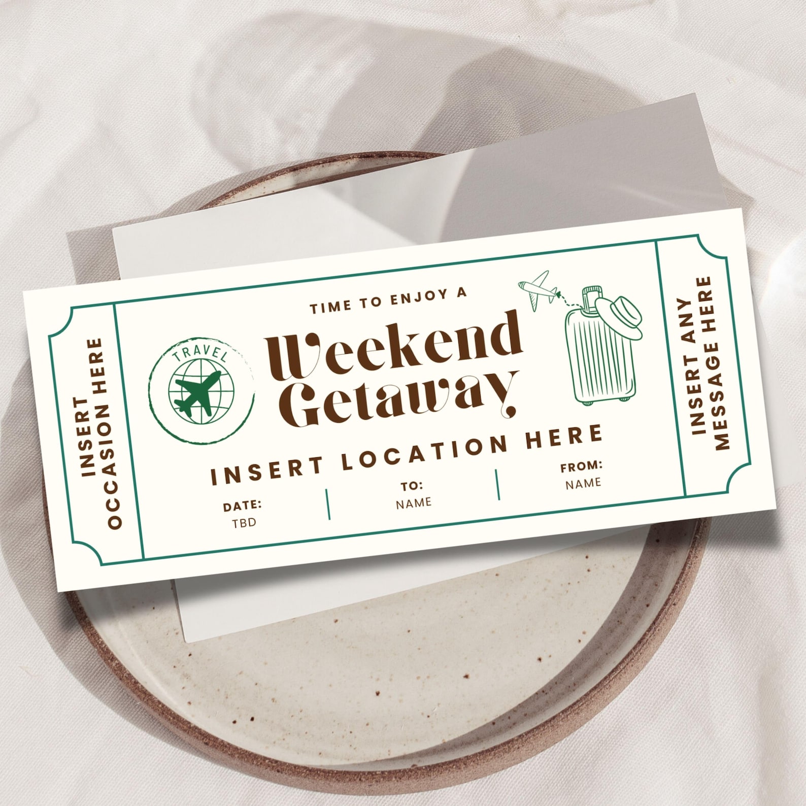 Weekend Getaway Voucher Template, Cabin Getaway Ticket, Holiday Trip ...