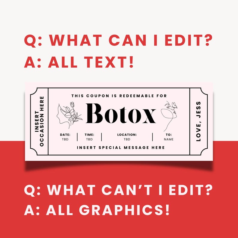 Editable Botox Gift Coupon, Med Spa Voucher Template, Beauty Lover Gift ...