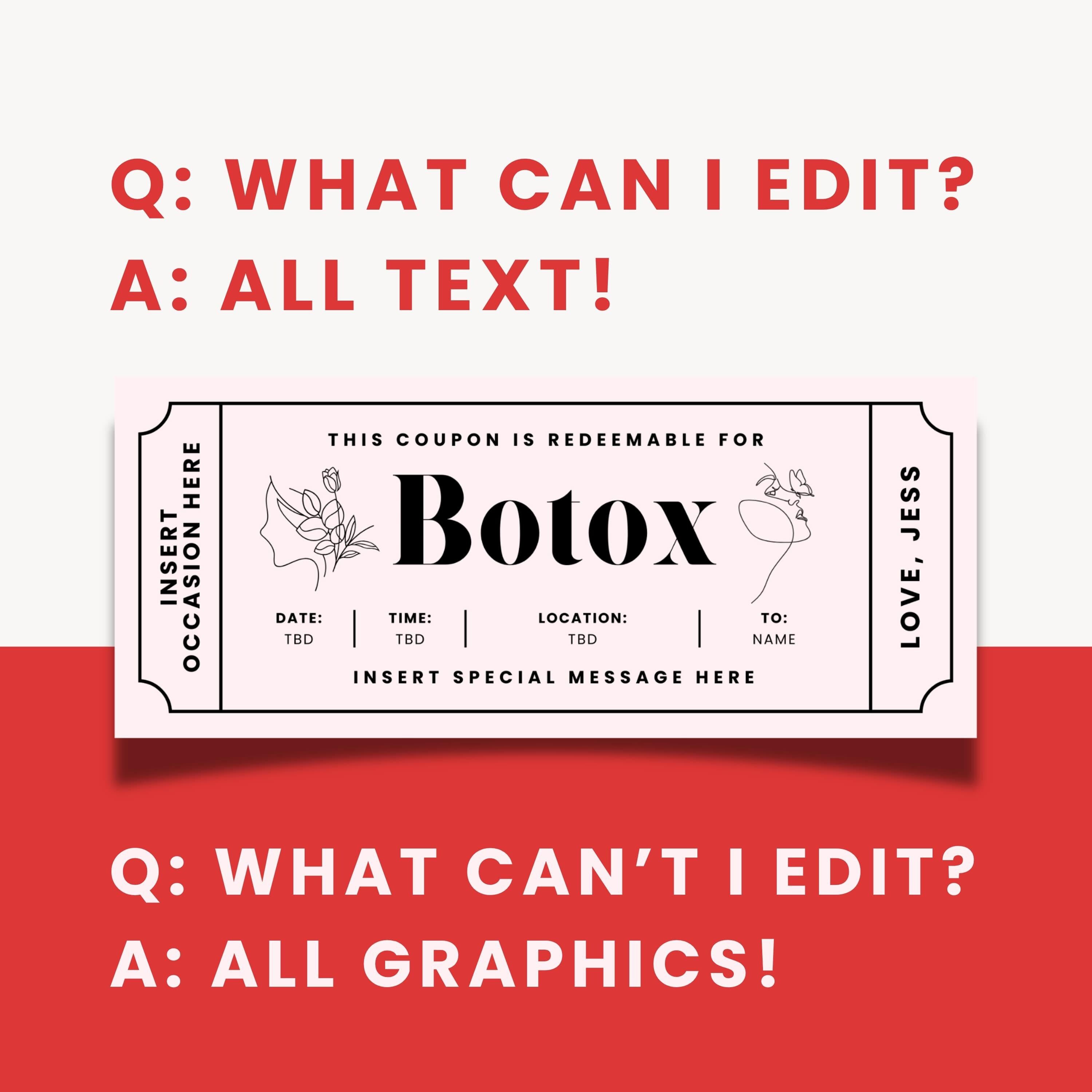 Editable Botox Gift Coupon, Med Spa Voucher Template, Beauty Lover Gift ...