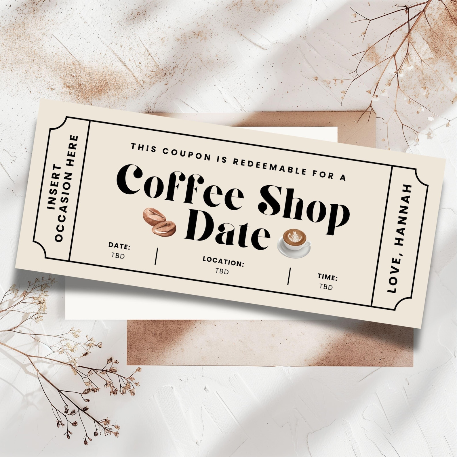 Custom Coffee Date Coupon, Surprise Cafe Date, Ticket Template ...