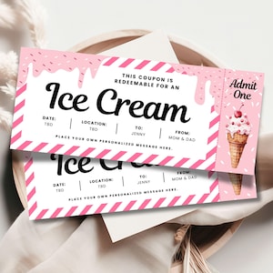 Ice Cream Coupons, Ticket Template, Ice Cream Party, Printable Vouchers ...