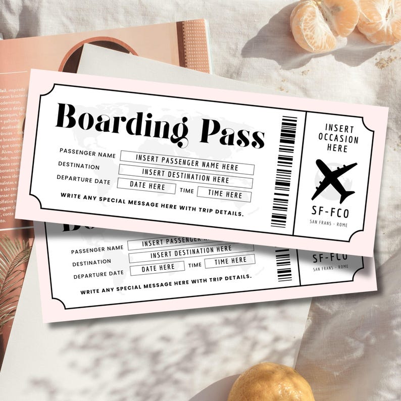 Editable Boarding Pass Ticket, Personalized Plane Ticket, Printable ...