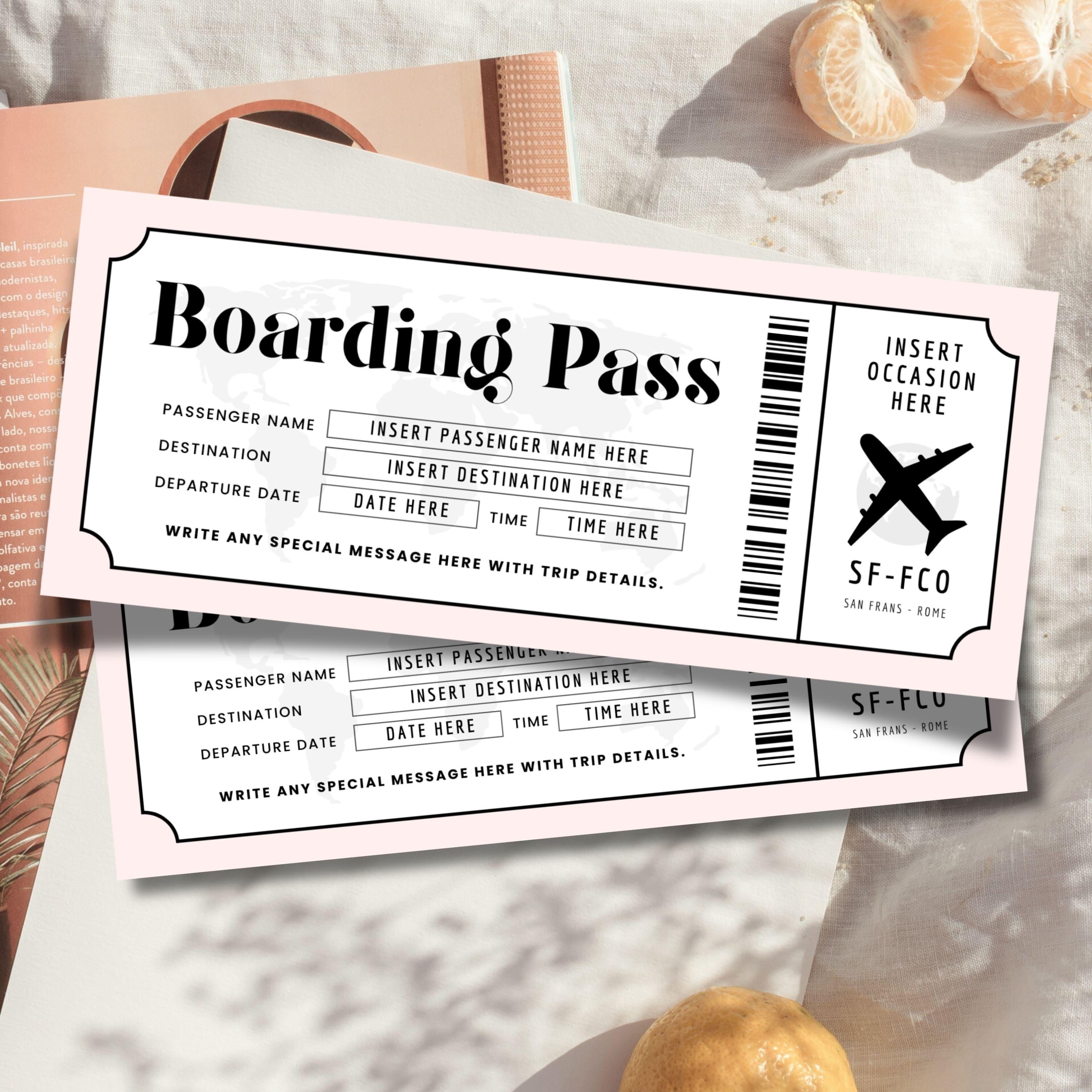 Editable Boarding Pass Ticket, Personalized Plane Ticket, Printable ...