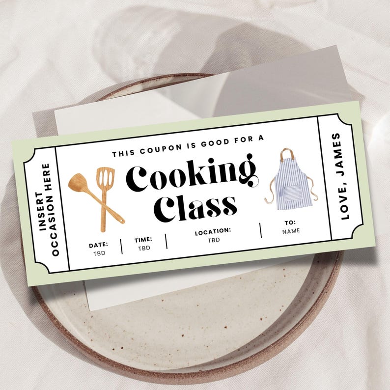 Cooking Class Ticket Template, Editable Cooking Class Coupon, Custom Cooking Lessons Gift ...