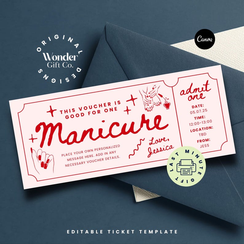 Manicure Voucher Gift Coupon,editable Personalized Ticket, Nail Salon ...
