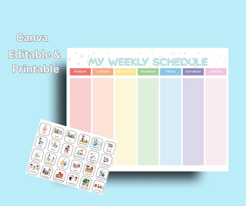 Rainbow Weekly Schedule Editable | Visual Routine Chart for Kids | 168 ...