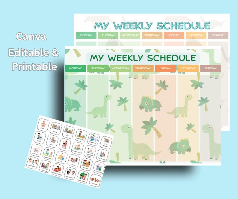 Dinosaur Weekly Schedule Editable| Visual Routine Chart for Kids | 168 ...
