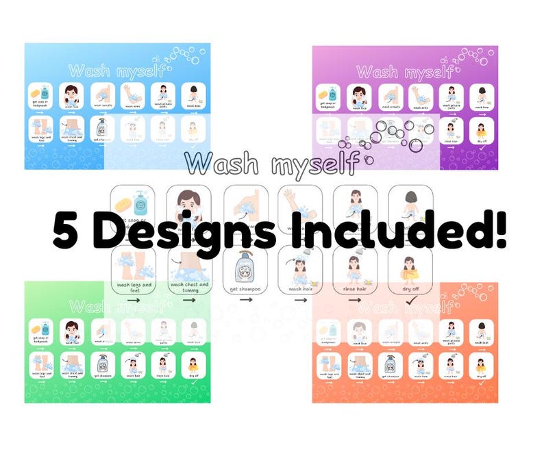 Visual Schedule Bundle for Kids | Washing Myself, Toilet, Brushing ...