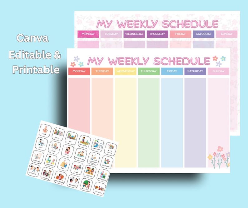 Floral Weekly Schedule Editable| Visual Routine Chart for Kids | Gentle ...