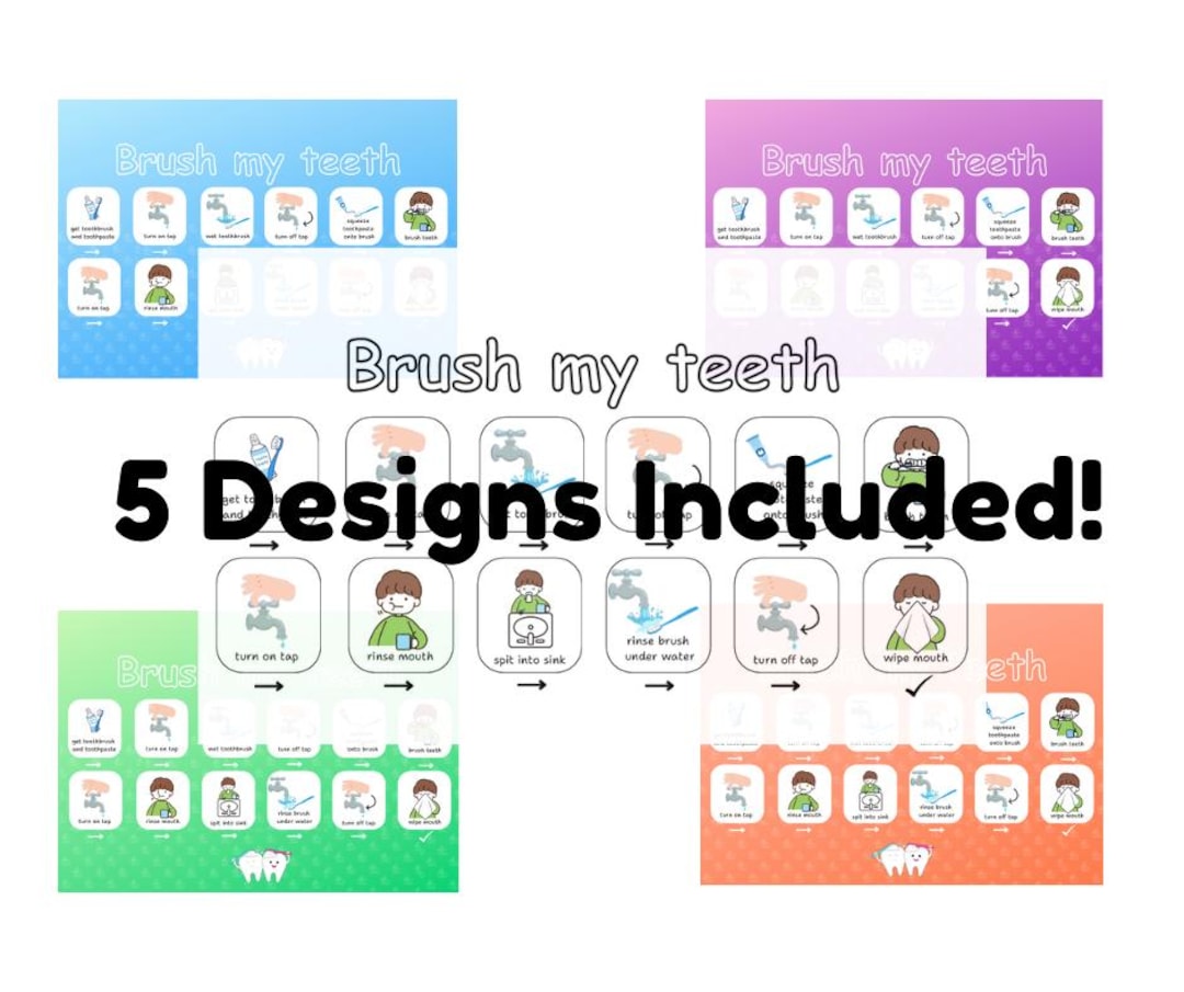 Step by Step Visual Schedule - Brushing Teeth - 5 Designs to Assist ...
