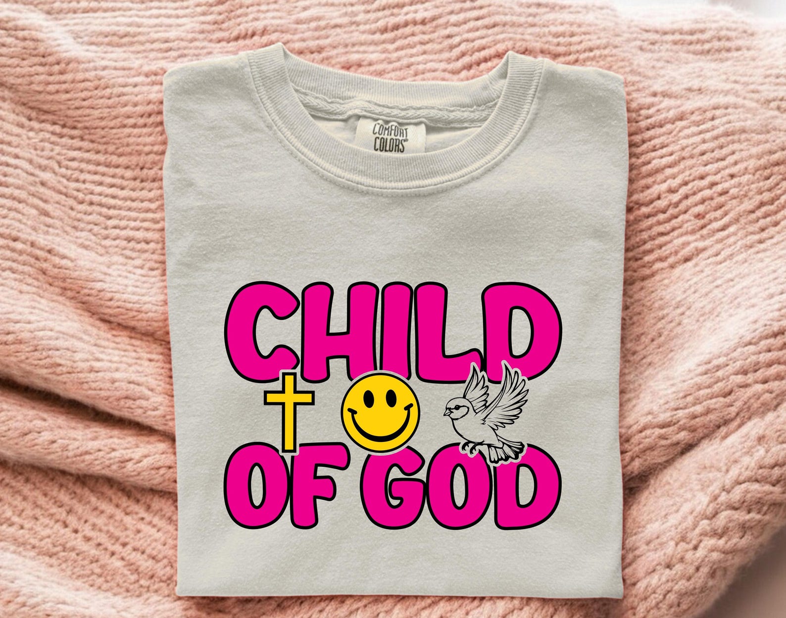 Child of God DTF Transfer • Smiley Face Christian • Pink Faith Ready to Press • Retro Jesus ...