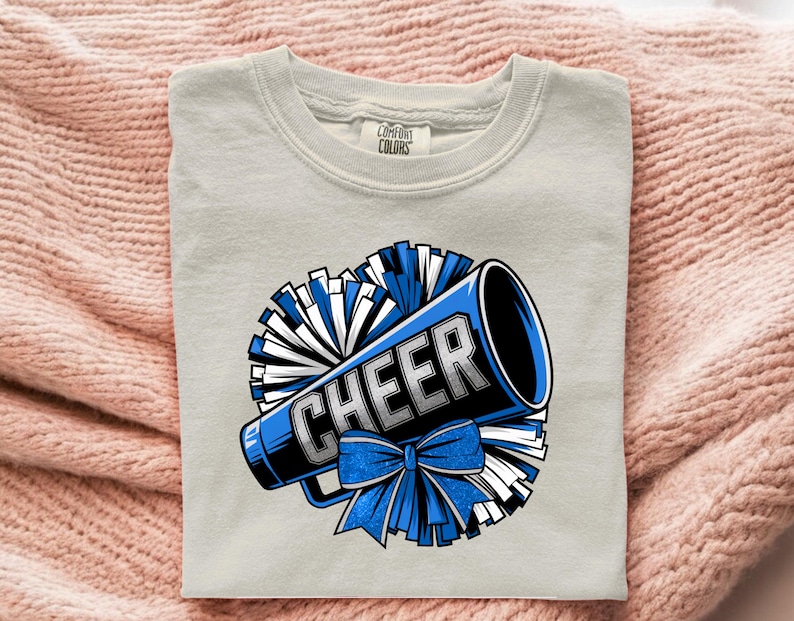 Blue Cheer Megaphone Bow DTF Glitter Cheerleader Sublimation Ready to ...