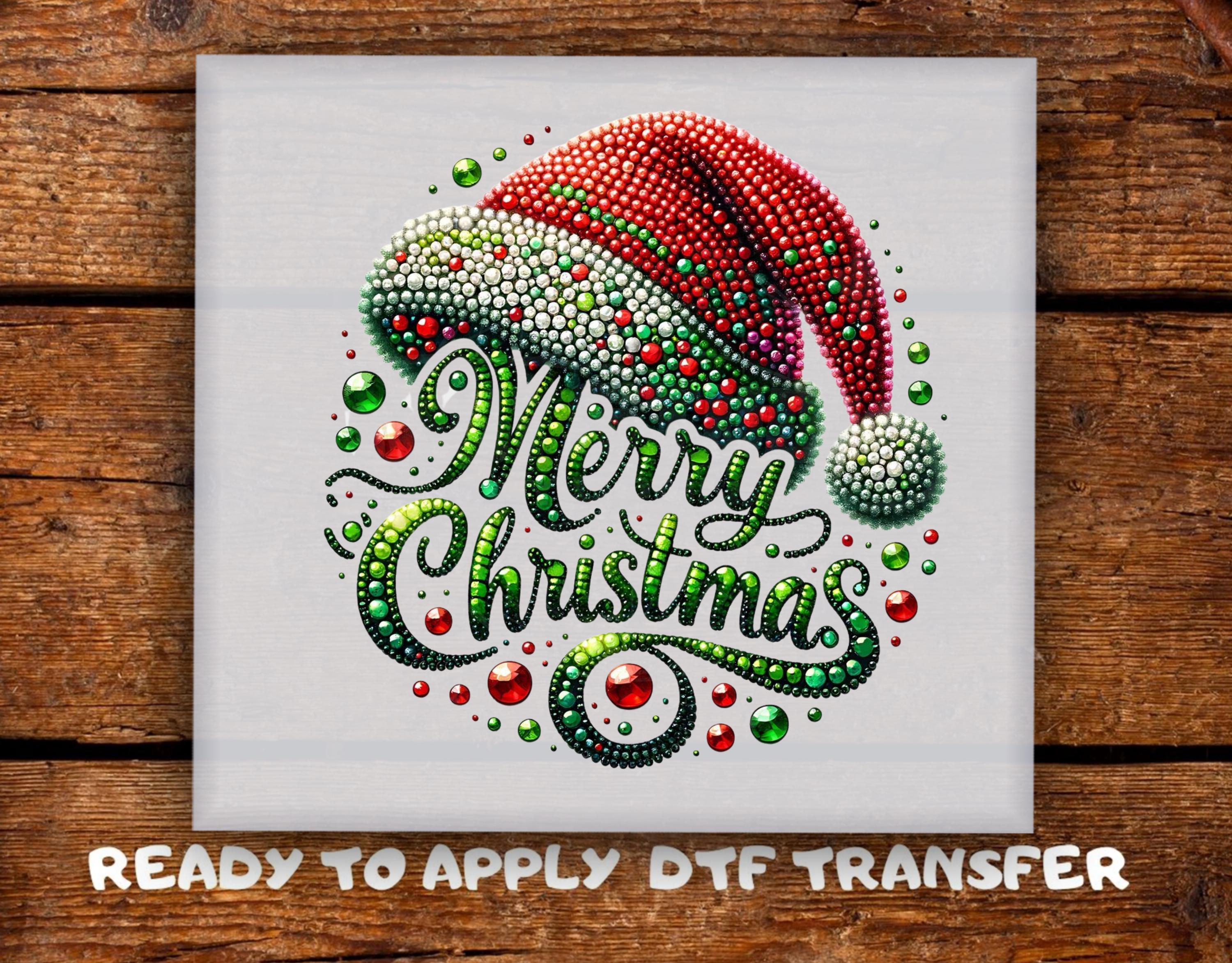 Rhinestone Merry Christmas DTF Transfer • Sparkly Santa Hat Beaded ...