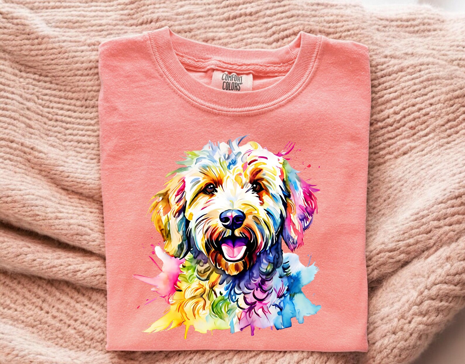 Colorful Dog DTF Watercolor Golden Doodle Shirt Design DTF Transfer ...