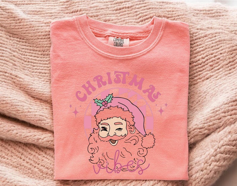 Christmas Vibes DTF Transfer • Funny Pink Santa • Retro Christmas Ready ...