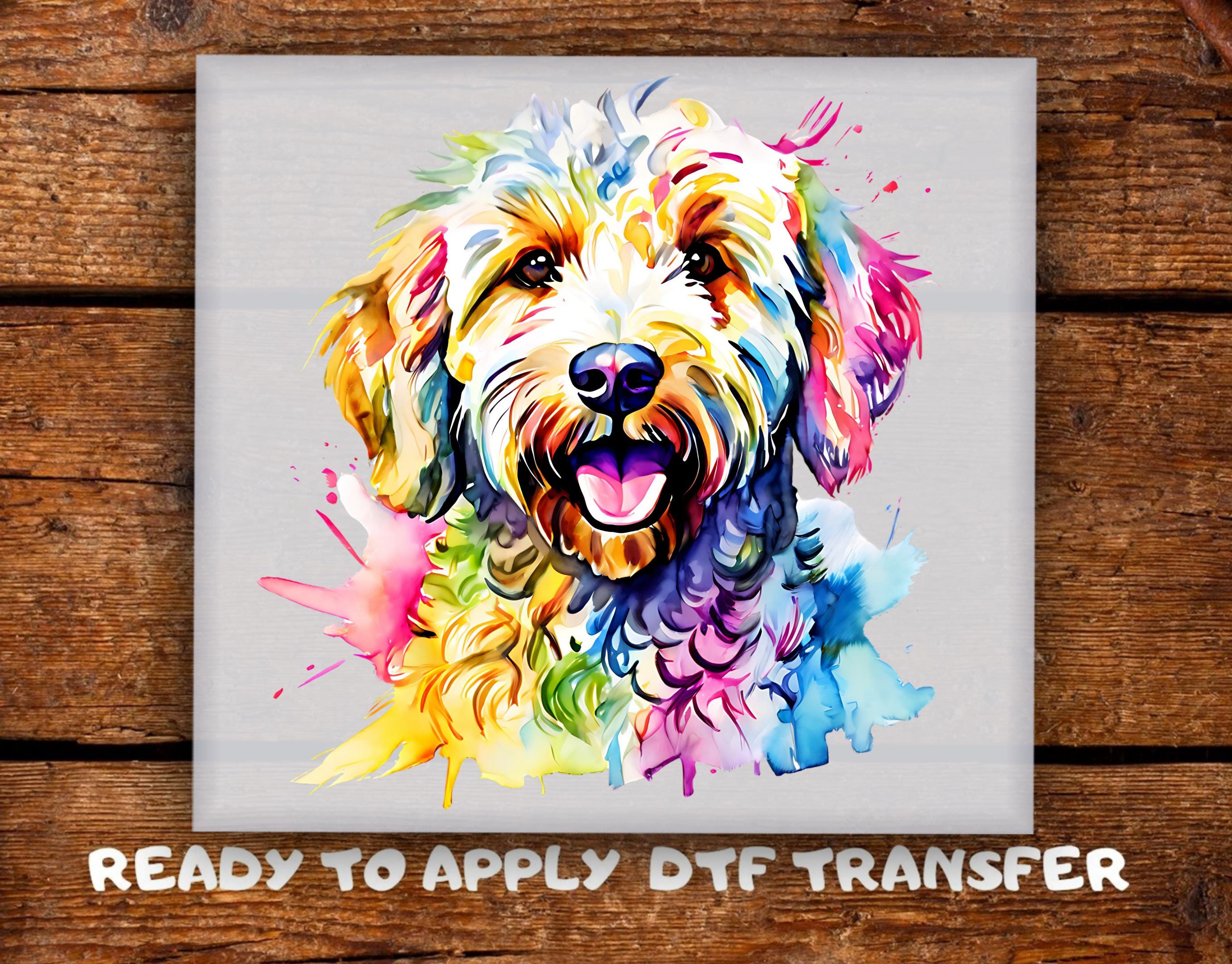 Colorful Dog DTF Watercolor Golden Doodle Shirt Design DTF Transfer ...