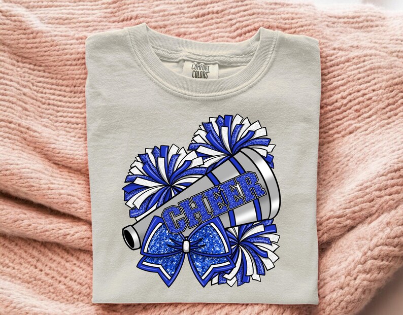Blue Cheer Megaphone Bow DTF Glitter Cheerleader Sublimation Ready to ...