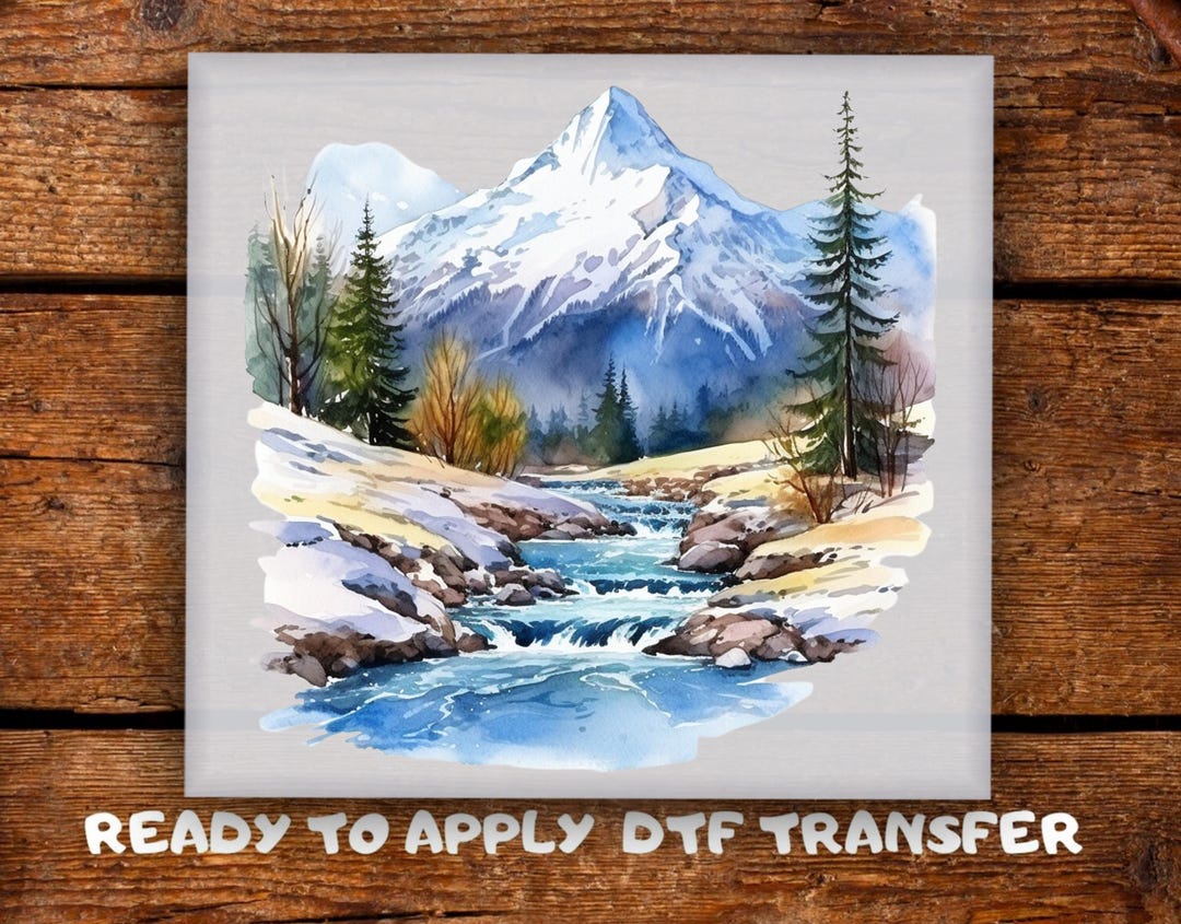 Watercolor Nature Landscape DTF Transfer | Mountains Rivers Forests ...