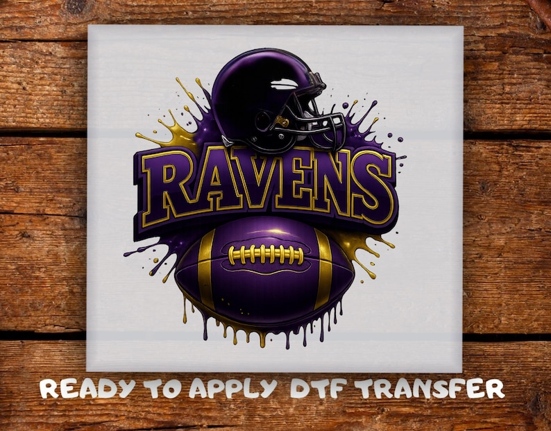 Raven Football Helmet DTF Transfer, Purple Gold Helmet Splash Dripping ...