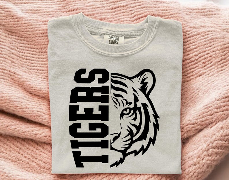 Tigers DTF Transfer • Half Tiger Face Mascot • School Spirit Team Ready ...