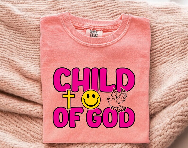 Child of God DTF Transfer • Smiley Face Christian • Pink Faith Ready to Press • Retro Jesus ...