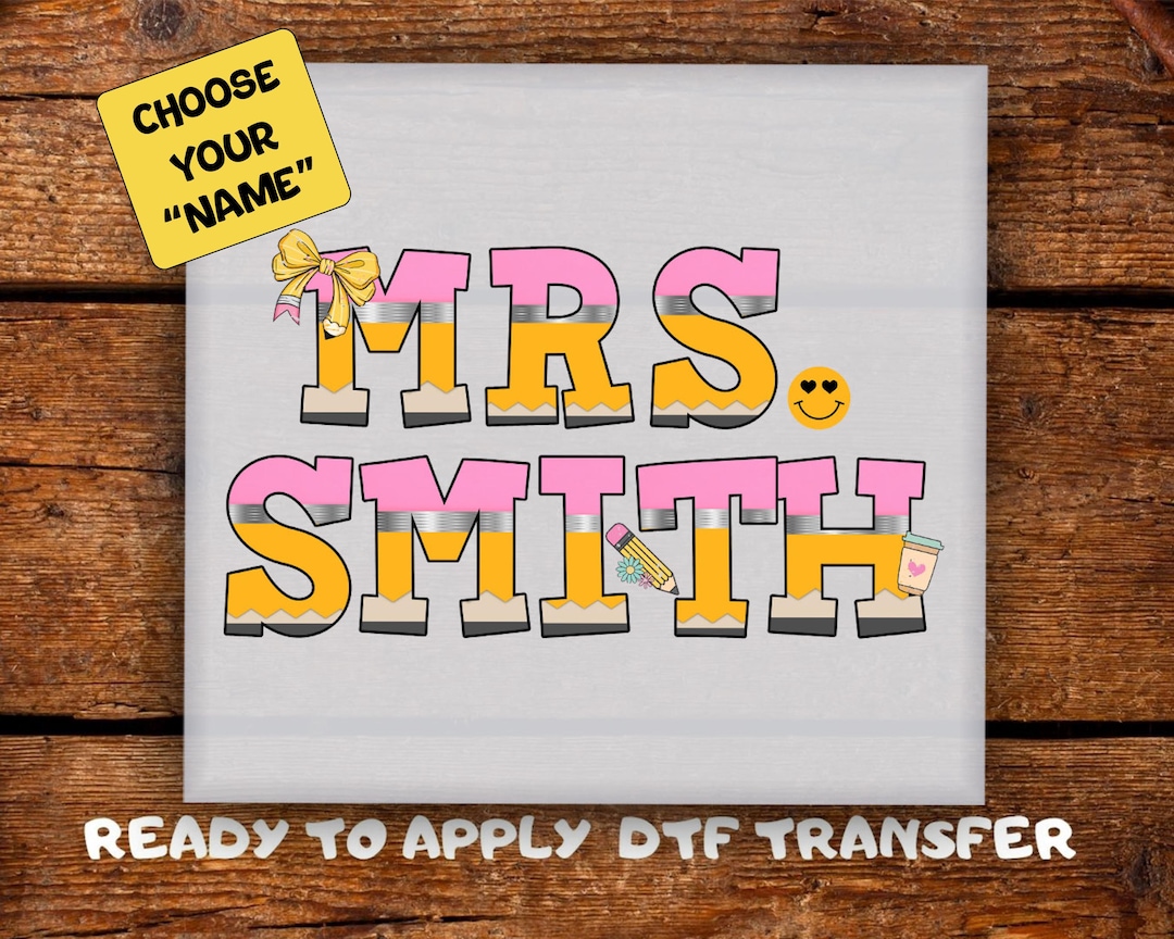 Custom Name First Day of School DTF Pencil Doodle Letters Alphabet ...