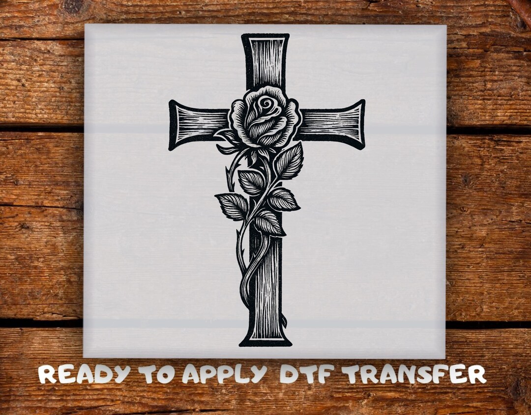 Rose Wrapped Cross DTF Transfer Vintage Wood Cross With Floral Design ...