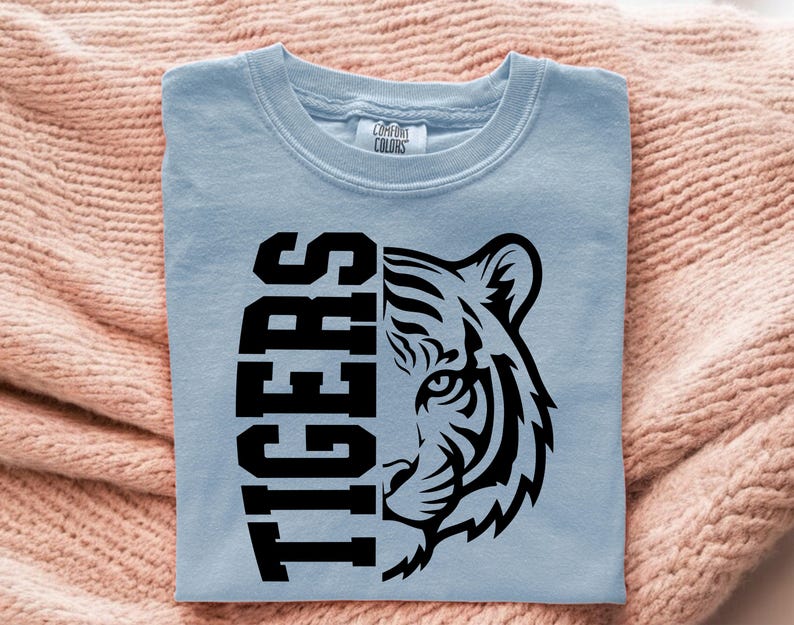 Tigers DTF Transfer • Half Tiger Face Mascot • School Spirit Team Ready ...
