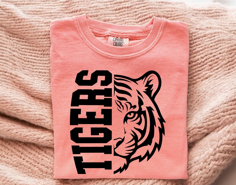 Tigers DTF Transfer • Half Tiger Face Mascot • School Spirit Team Ready ...