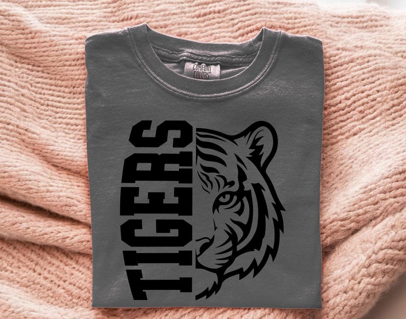 Tigers DTF Transfer • Half Tiger Face Mascot • School Spirit Team Ready ...