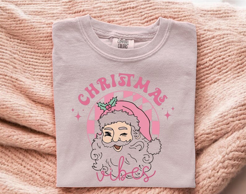 Christmas Vibes DTF Transfer • Funny Pink Santa • Retro Christmas Ready ...