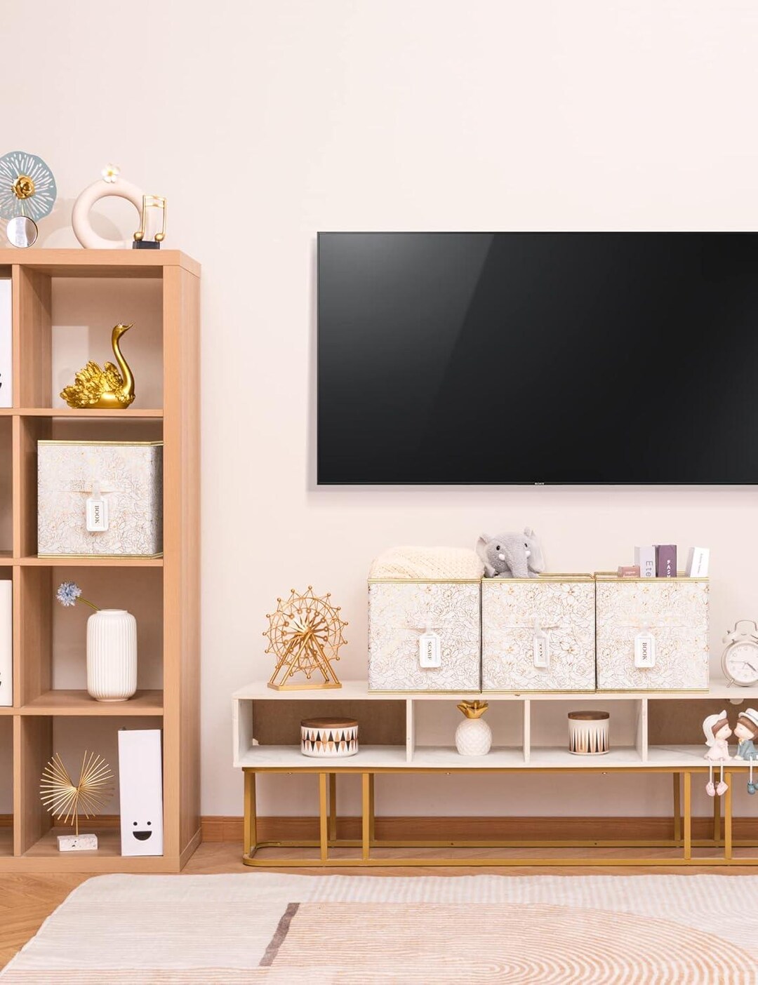 DAMAHOME Fabric Collapsible Cubby Storage Cubes (4 Pack) White/gold. - Etsy