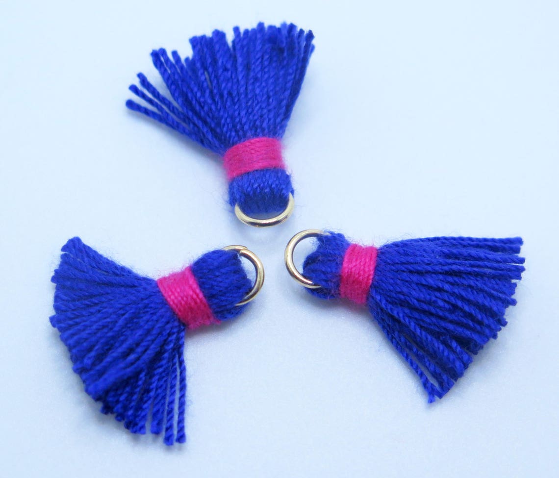 Blue Tassels With Pink Binding Gold Plated Jump Ring Tassels | Etsy