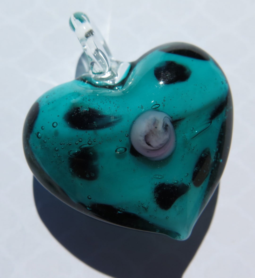 Heart Pendant, Glass Heart, 1pc Glass Pendant, Turquoise, Black and ...