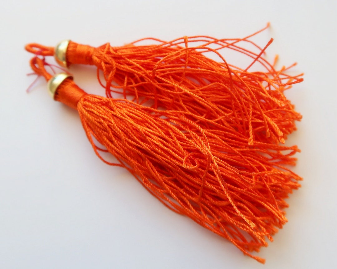 Orange Tassels, Silk Tassels, Tassels With Brass Cap and Loop, 95mm ...