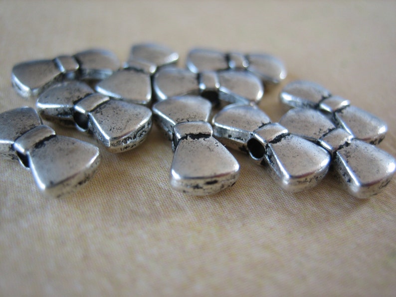 Bow Beads Silver Bows Mini Bow Beads Antique Silver Metal | Etsy