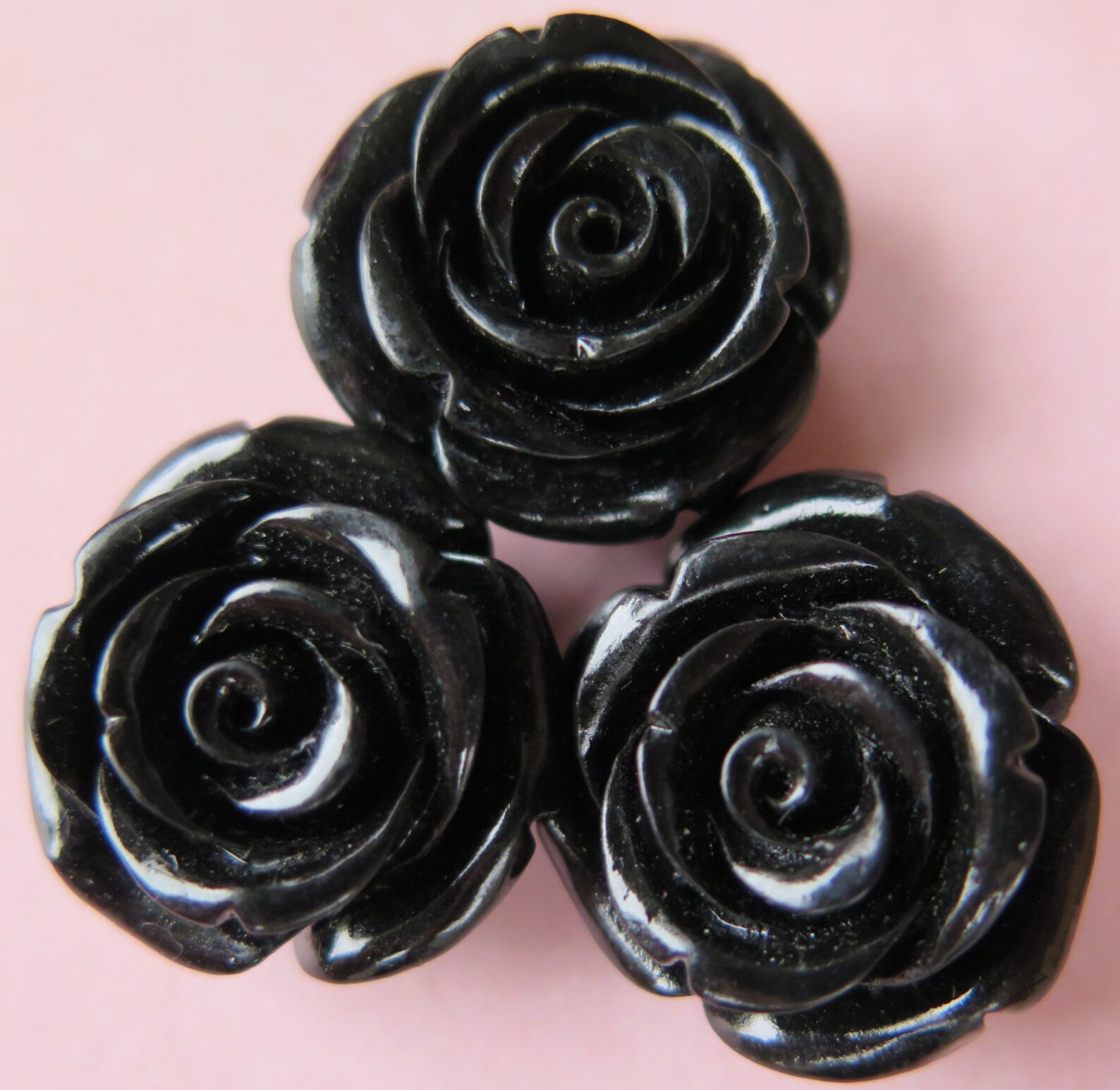 Black Roses, Resin Roses, Rose Flower Cabochons, 3pcs Rose Cabochons ...