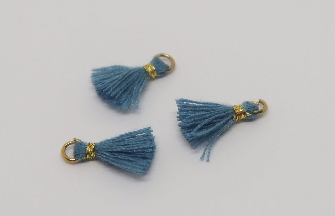Blue Tassels Mini Cotton Jewelry Tassels With Gold Binding Etsy