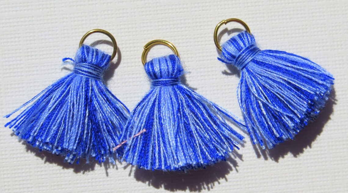 Tassels, Blue Tassels, Blue and White Tassels, Small Cotton Tassels, 3 ...