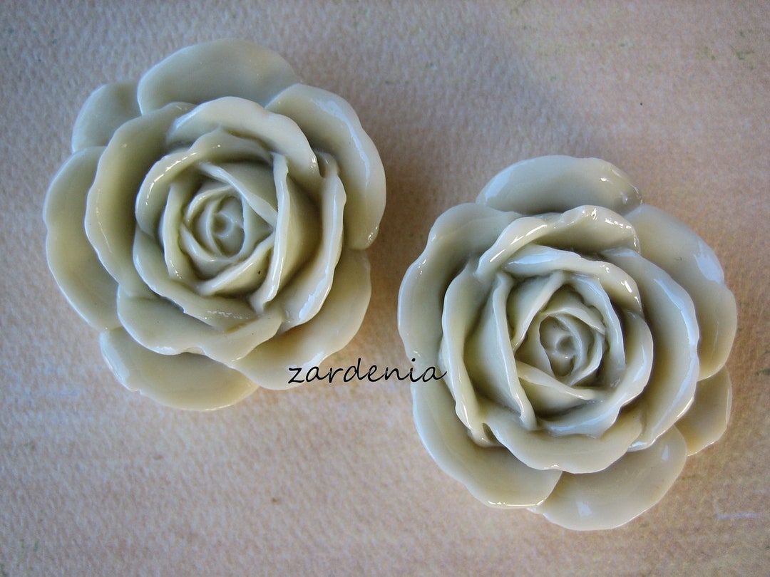 Ivory Rose Cabochons, 2pcs 38mm Rose Cabs, Glossy Finish Cabs, Large ...